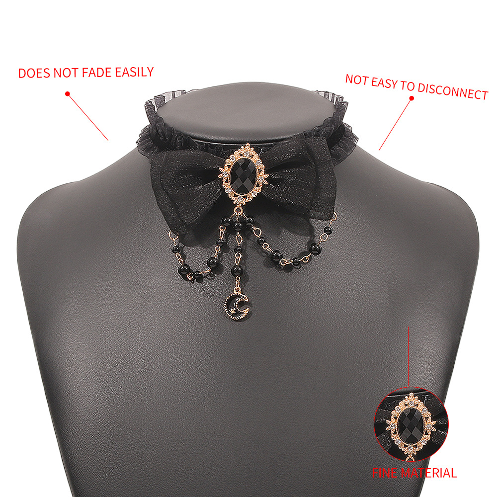 N9101欧美复古蝴蝶结项链 合金仿珍珠项饰星月吊坠锁骨链女-阿里巴巴