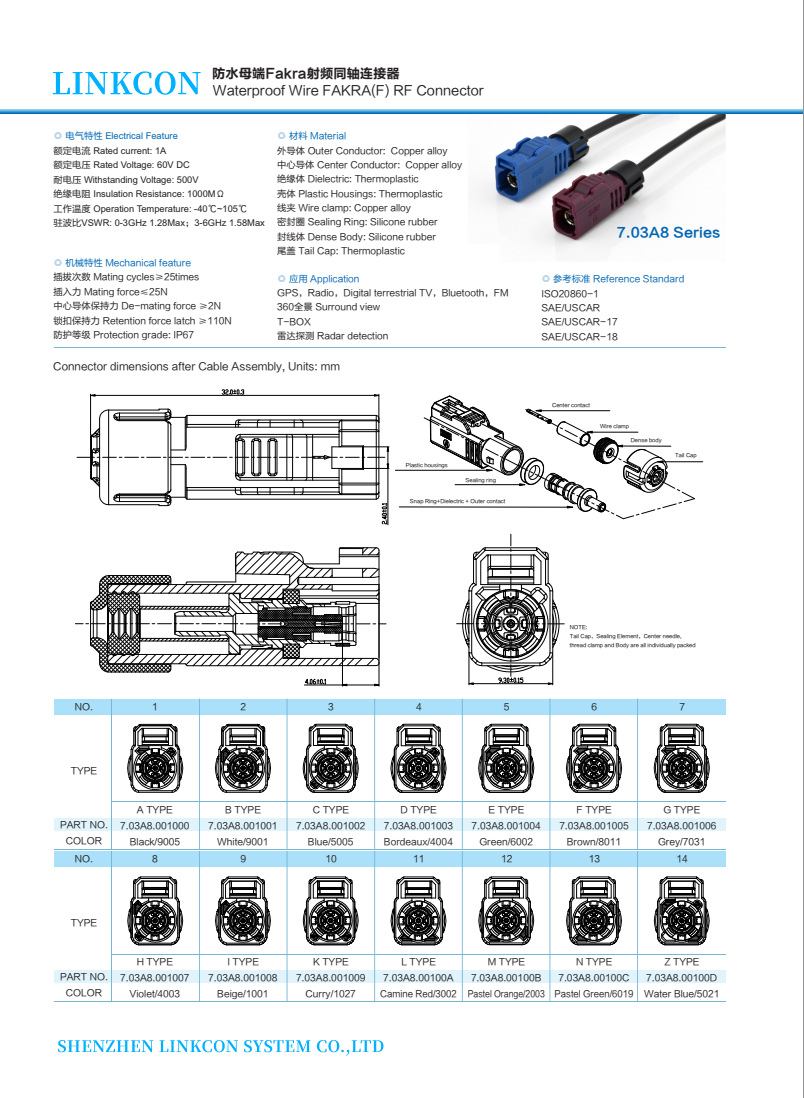 国产精品FAKRA卧式RF连接器 替代Rosenberger59S20X-400T5-A B C-阿里巴巴