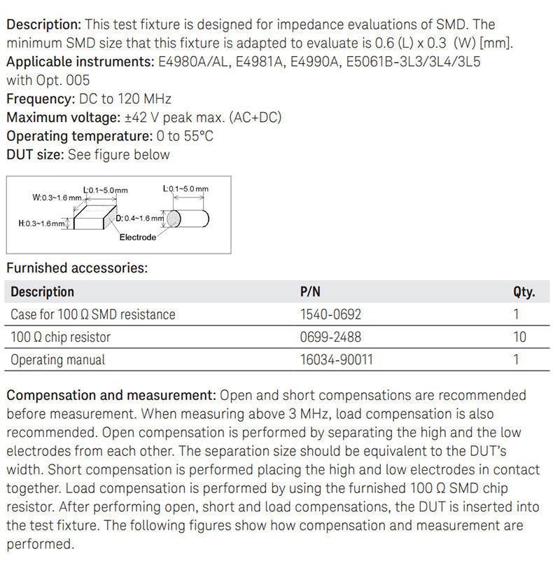 是德安捷伦E4980LCR阻抗测试SMD夹具16034E/16034H/16034G/16334A-阿里巴巴