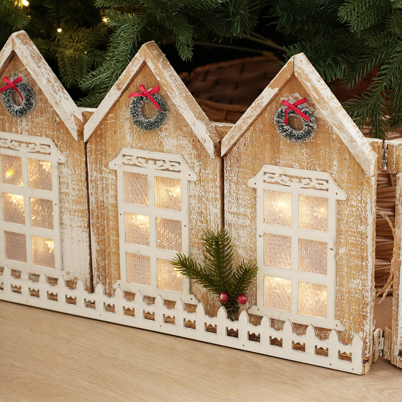 跨境新款圣诞木质栅栏欧式房型圣诞树脚装饰橱窗布置圣诞节装饰品-阿里巴巴