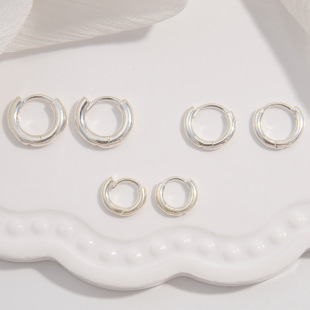 S925纯银10-14mm素圈圆环耳扣耳圈女小众高级感光面圆圈耳环SE14-阿里巴巴