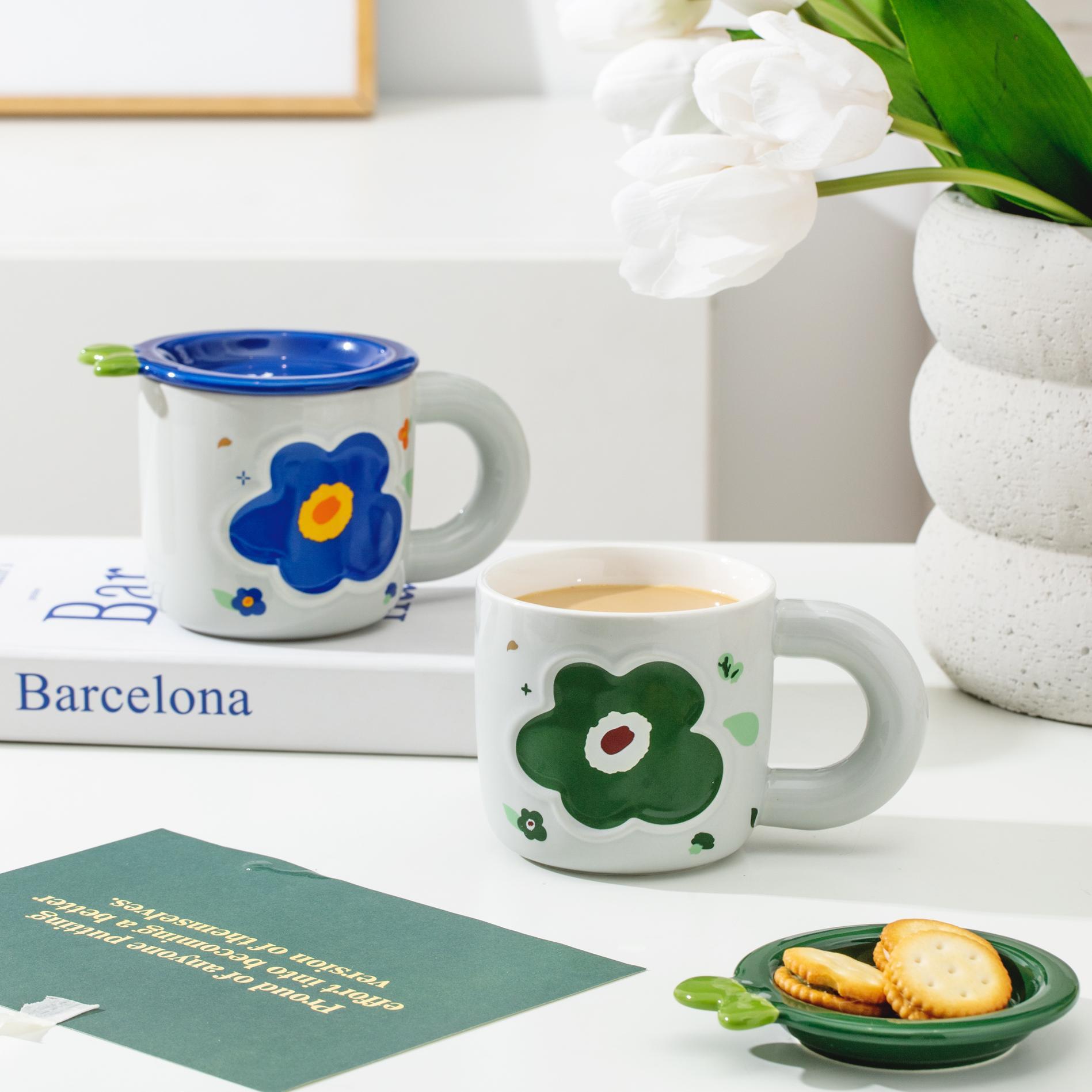 ins Style Cute Ceramic Cup Niche Design Sense Mug with Lid Women's ...