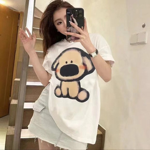 2024夏季新款纯棉短袖t恤女230g韩版宽松休闲ins百搭半袖上衣体恤-阿里巴巴