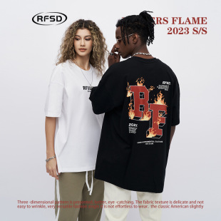 RFSD男装|美式火焰哥特字母印花短袖2023夏季新品潮牌重磅宽松T恤-阿里巴巴
