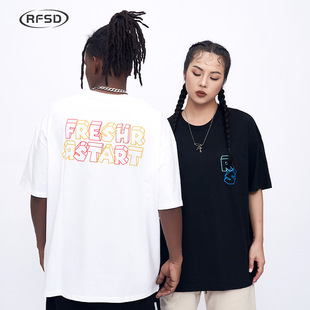 RFSD男装|美式英文胶浆印花T恤2024夏季新品潮牌宽松街头短袖男-阿里巴巴
