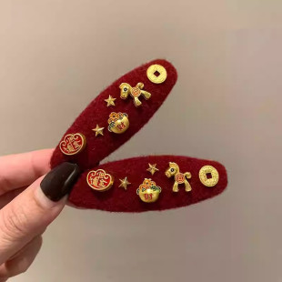 马上有钱~新年红色毛呢小马发夹女甜美前额碎发BB夹侧边刘海边夹-阿里巴巴