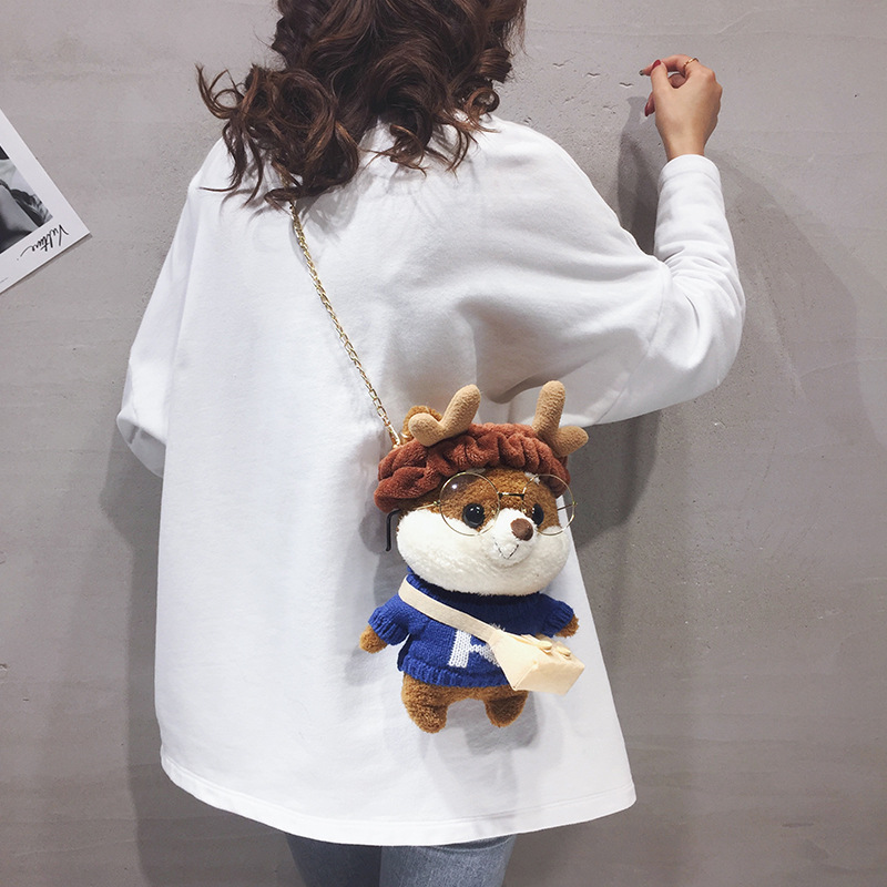 Cute Plush Pouches 2021 Autumn New Cartoon Doll Bag All-Match Ins Chain ...