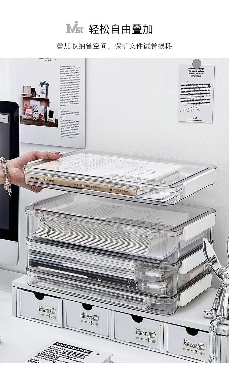 A4文件收纳盒大号家用证件储物盒塑料透明多层防尘办公文具整理盒-阿里巴巴