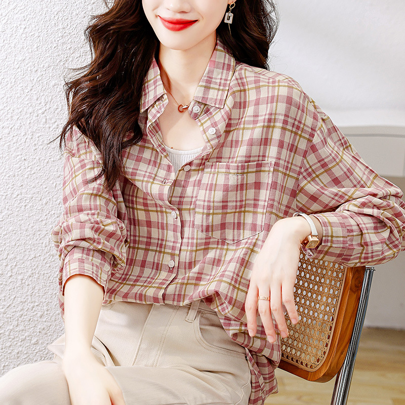厂家直销苏格兰格子衬衫女长袖秋装港风文艺复古气质上衣纯棉衬衣-阿里巴巴