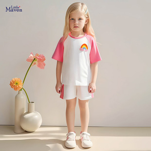 Little maven短袖女童套装夏季纯棉儿童童装欧美时尚毛巾绣童套装-阿里巴巴