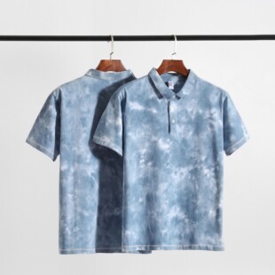 260g新款重磅纯棉手工扎染polo衫宽松厚实翻领t恤男女同款体恤衫-阿里巴巴