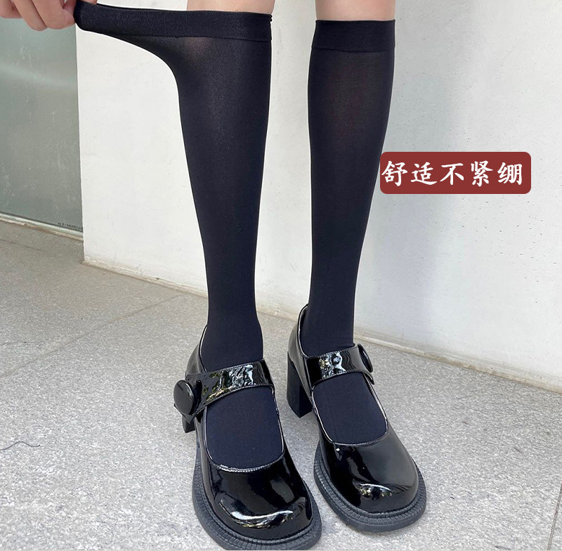 天鹅绒小腿袜过膝高筒 网红黑白中筒袜 日系经典学院风薄款JK袜子-阿里巴巴
