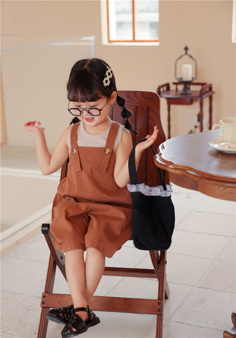 夏季韩版儿童背带裤薄款中小童女童套装中裤无袖两件套裤套装潮-阿里巴巴