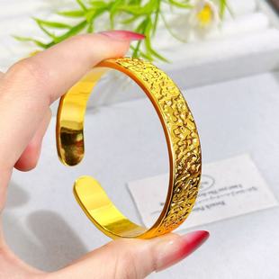 沙金12n宽面锤纹实心开口手镯女纸醉金迷精致高级感久不掉色手环-阿里巴巴
