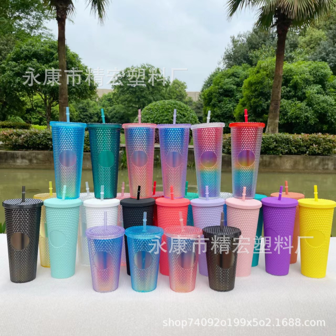 跨境新款榴莲杯大容量扎手水杯星爸爸同款710ml双层塑料AS吸管杯-阿里巴巴