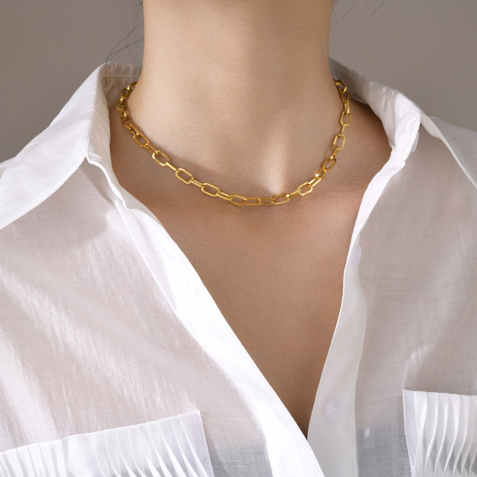 ins时髦欧美脖子链条 项链锁骨链 钛钢18k chic 法式日常迷你-阿里巴巴