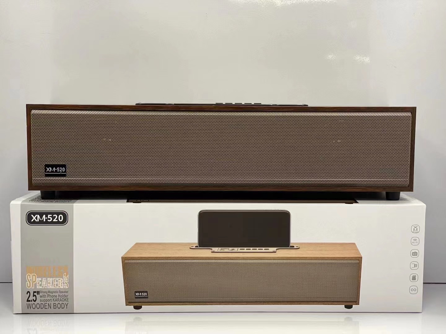 新款XM520木质蓝牙音箱长条声霸手机支架音响 电脑桌面双喇叭立体-阿里巴巴