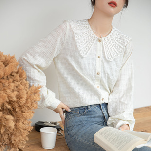 法式复古衬衫女秋2023新款设计感小众上衣荷叶边气质娃娃领衬衣女-阿里巴巴