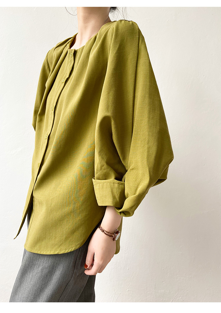 大量现货 复古圆领棉麻衬衫女薄款泡泡袖设计感衬衣别致上衣-阿里巴巴