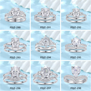 S925银wish欧美新款跨境新娘套戒集合轻奢圆形高碳钻钻石订婚戒指-阿里巴巴