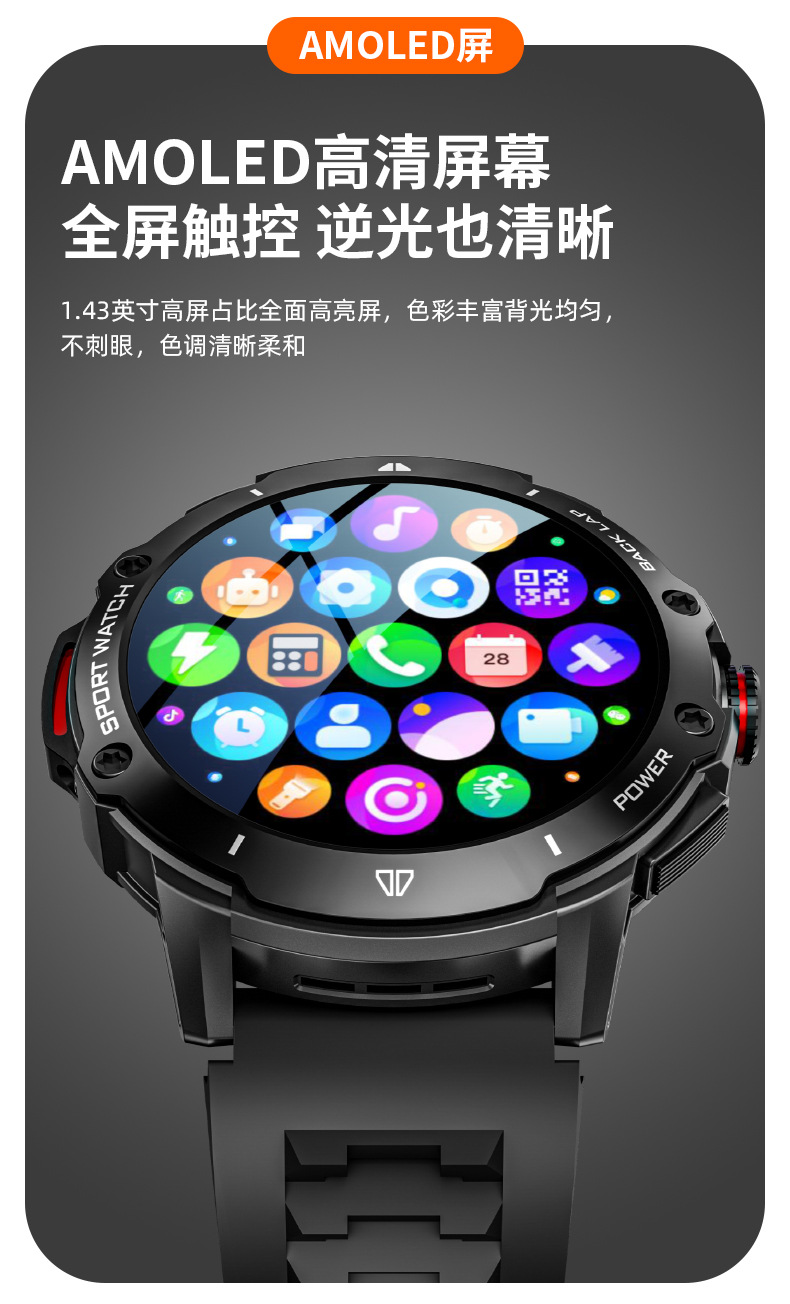 KB08安卓系统插卡拨打电话手表1.43寸大屏可下载防水智能手表-阿里巴巴