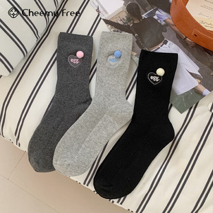 CHEEMYFREE秋季新款刺绣毛球饰品女中筒袜甜美潮流饰品袜ins风-阿里巴巴