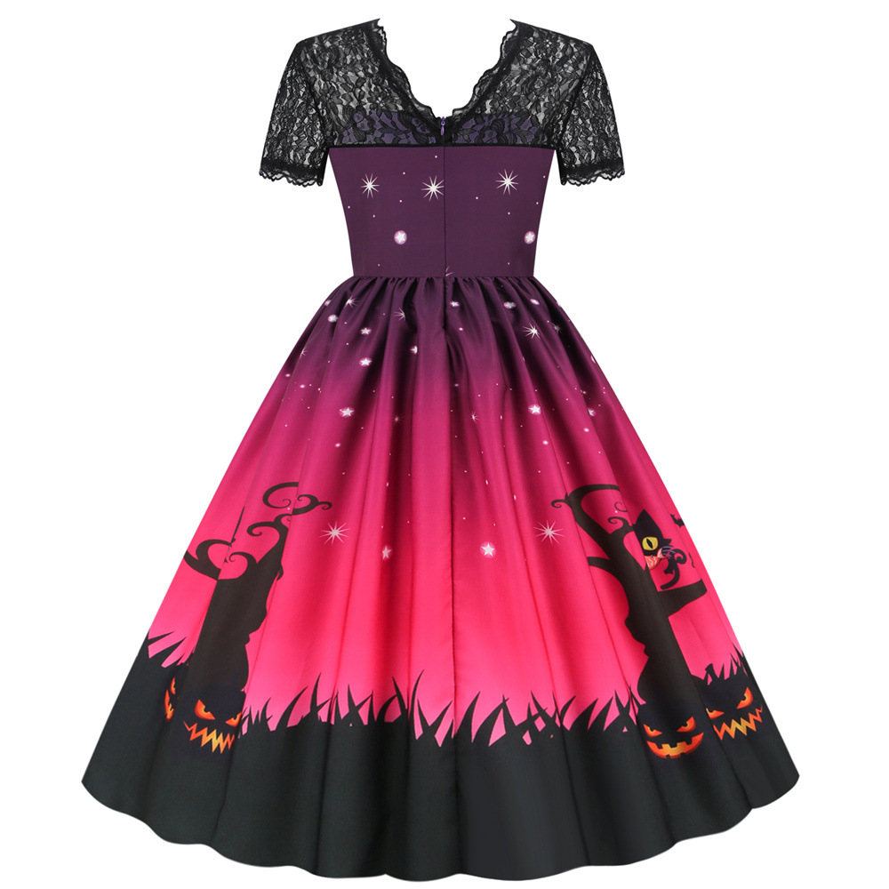 Halloween Women's Lace Prom Dress Elegant Horror Vintage Dress