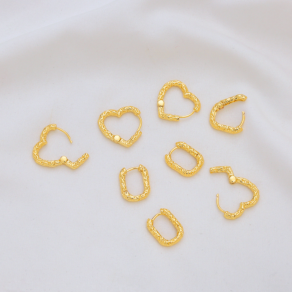 强保色巴洛克镀真金18K金属感凹凸纹U形耳扣 纹理几何心形耳环扣-阿里巴巴