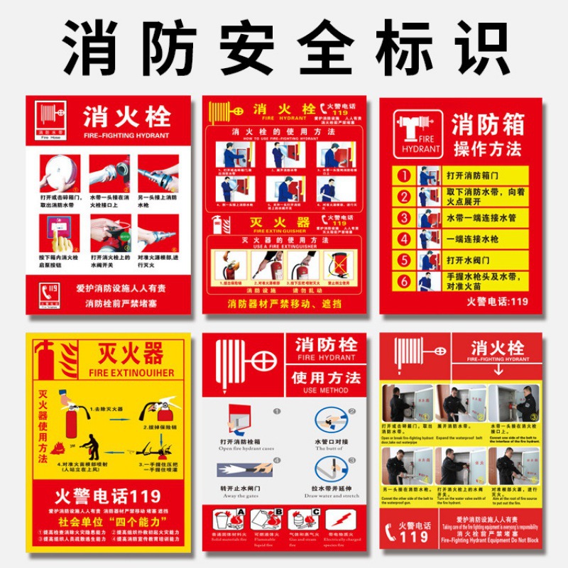 Fire hydrant fire extinguisher usage instruction identification sticker ...