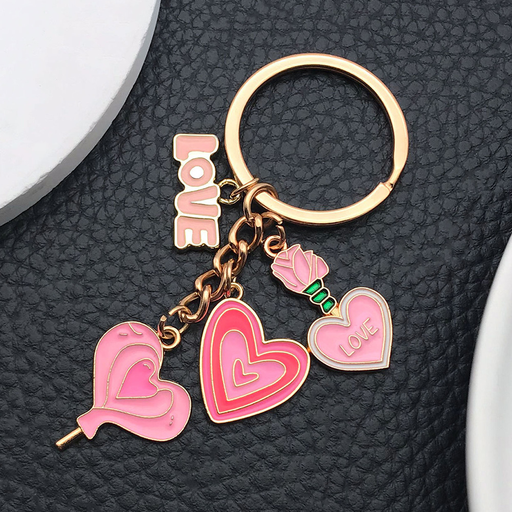 跨境创意新款可爱粉色爱心玫瑰药水钥匙扣小众情侣钥匙链饰品挂件-阿里巴巴