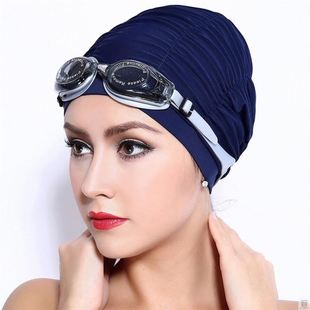 Swimming Caps Long Hair Swim Cap Pleated Cloth Fabric Bathin-阿里巴巴