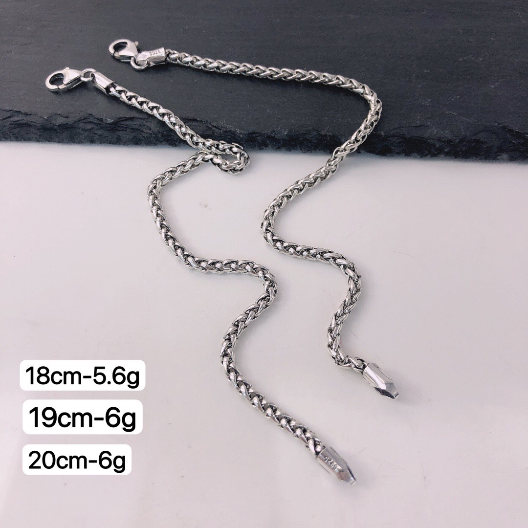 银佳银饰 S925 扁线肖邦复古手链 18cm-5.6g 19cm-6g 20cm-6g-阿里巴巴