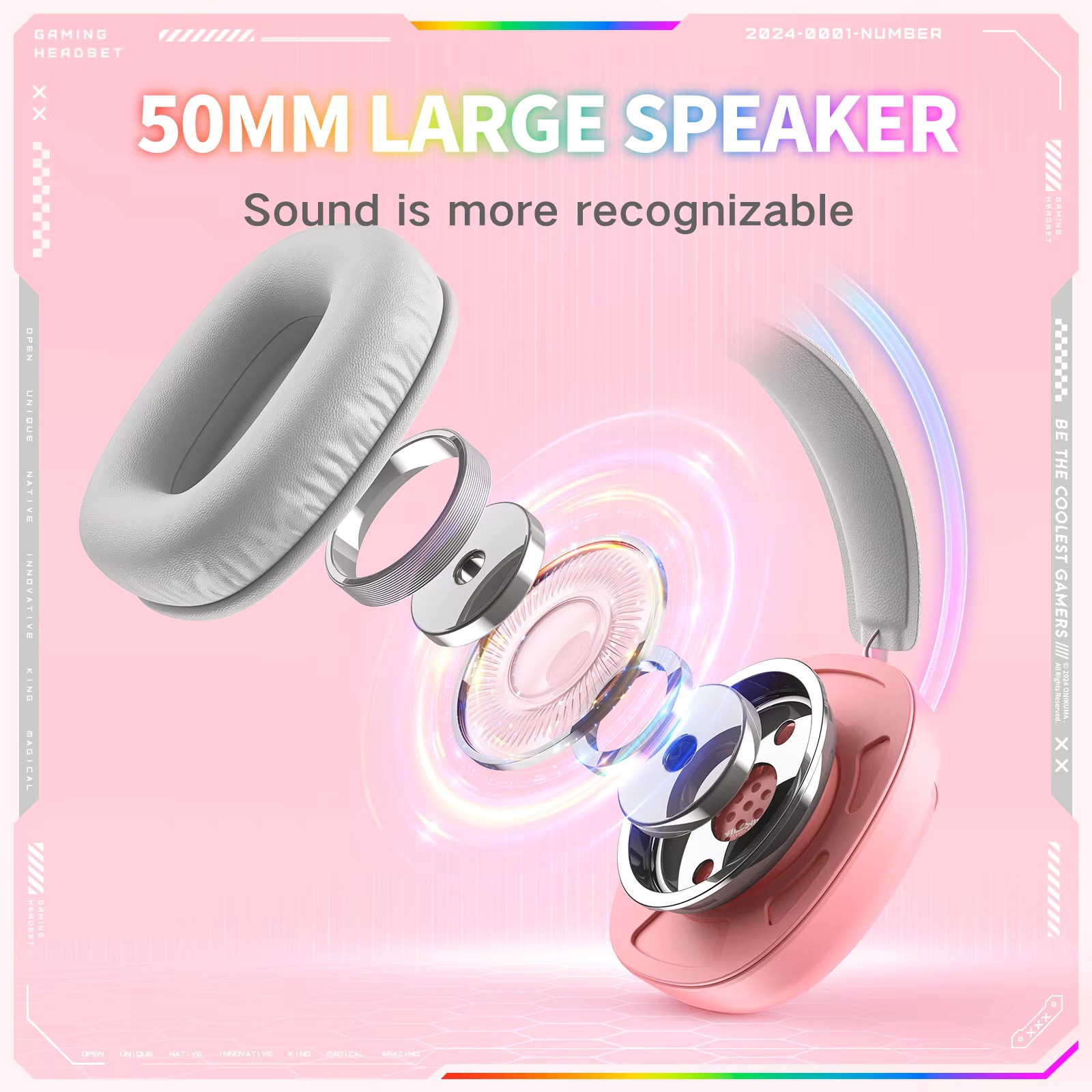 ONIKUMA X33入耳式线游戏USB噪音耳机粉色电子配件RGB照明50毫-阿里巴巴