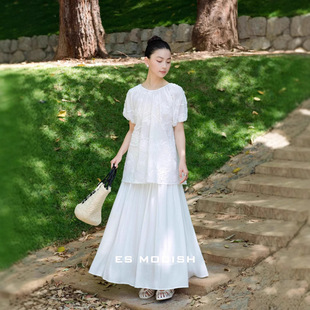 ES MODISH 夏季新品轻奢国风纯棉提花上衣温柔风户外气质T恤女生-阿里巴巴