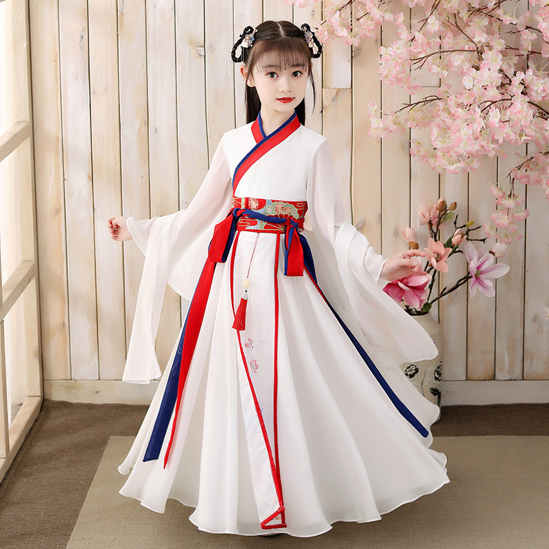 White Hanfu Fairy Chinese Princess Dress girls in the spring and autumn ...