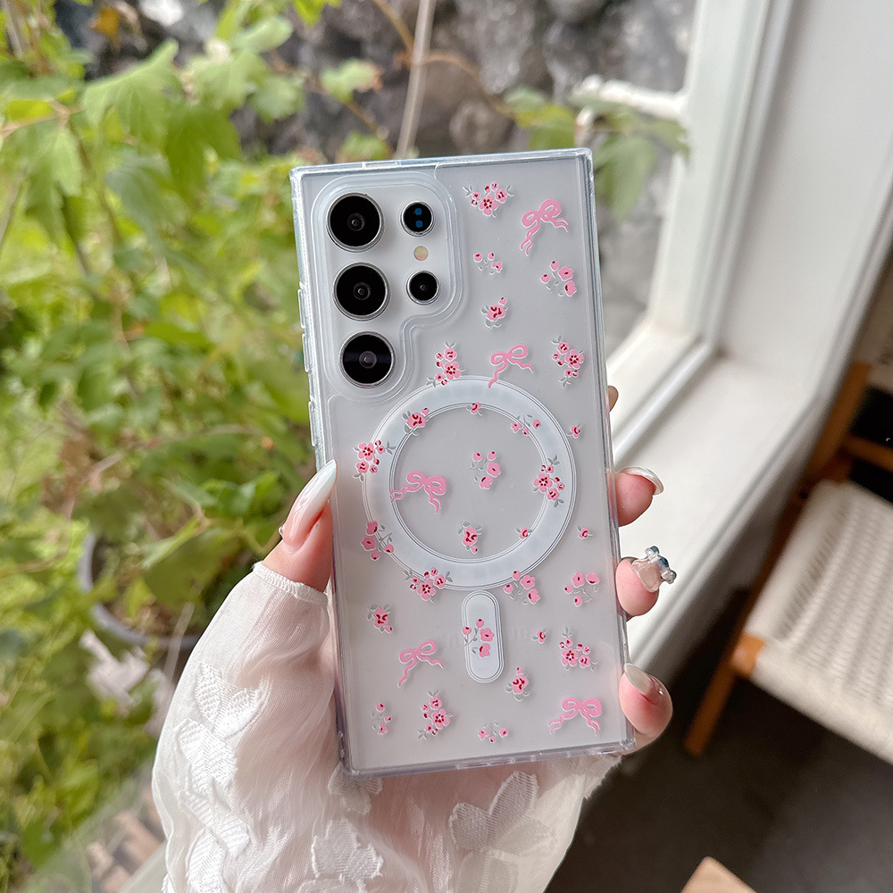 适用三星S25ultra A56磁吸手机壳 小清新花朵蝴蝶结碎花保护套-阿里巴巴