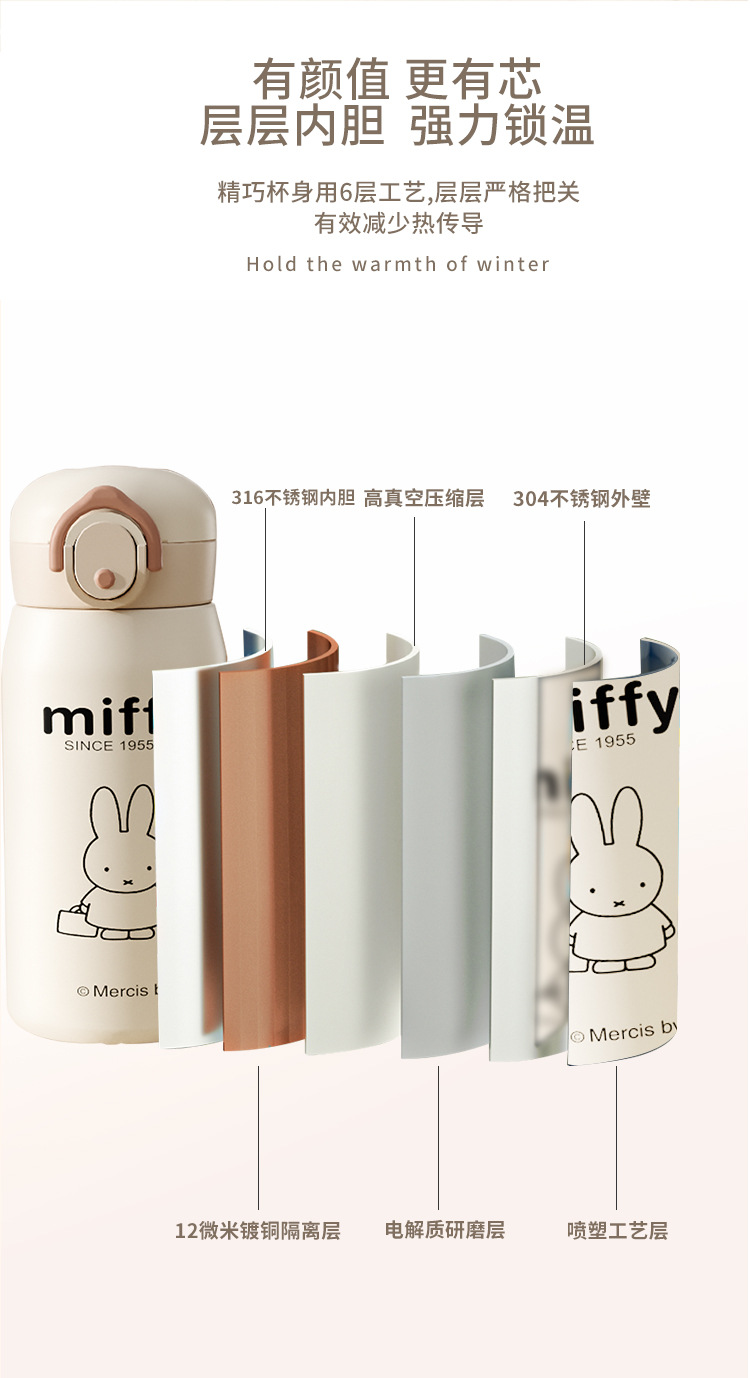 米菲316不锈钢保温杯 高颜值学生便携卡通可爱304儿童水杯子MIFFY-阿里巴巴