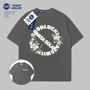 NASA纯棉夏季圆领印花小众短袖百搭青春字母日常潮流宽松情侣上衣-阿里巴巴
