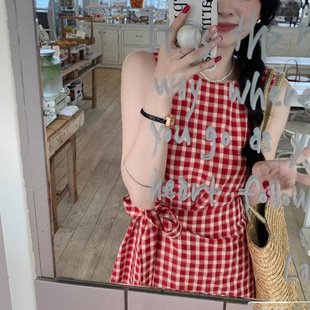 Royee家 伯爵红茶拿铁·维希红格纹 无袖少女连衣裙-阿里巴巴