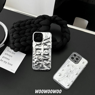 WOOWOOWOO小众ins银色感复古珍珠适用iphone13promax苹果14手机16-阿里巴巴