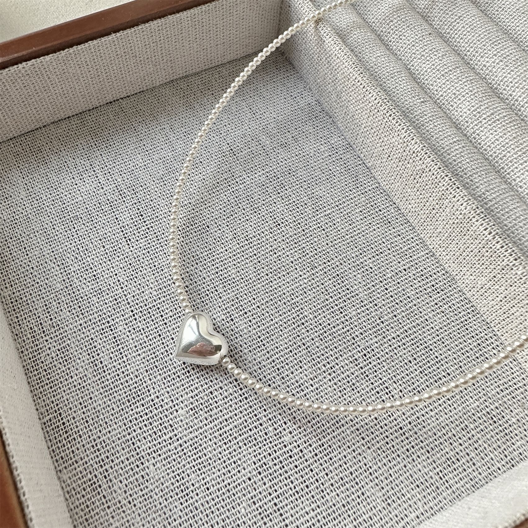 s925纯银施家baby珍珠爱心项链轻奢小众锁骨链女气质高级感简约-阿里巴巴