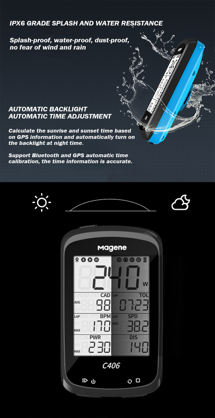 Magene迈金C406自行车GPS码表Bike Computer英文版速度里程表ANT+-阿里巴巴
