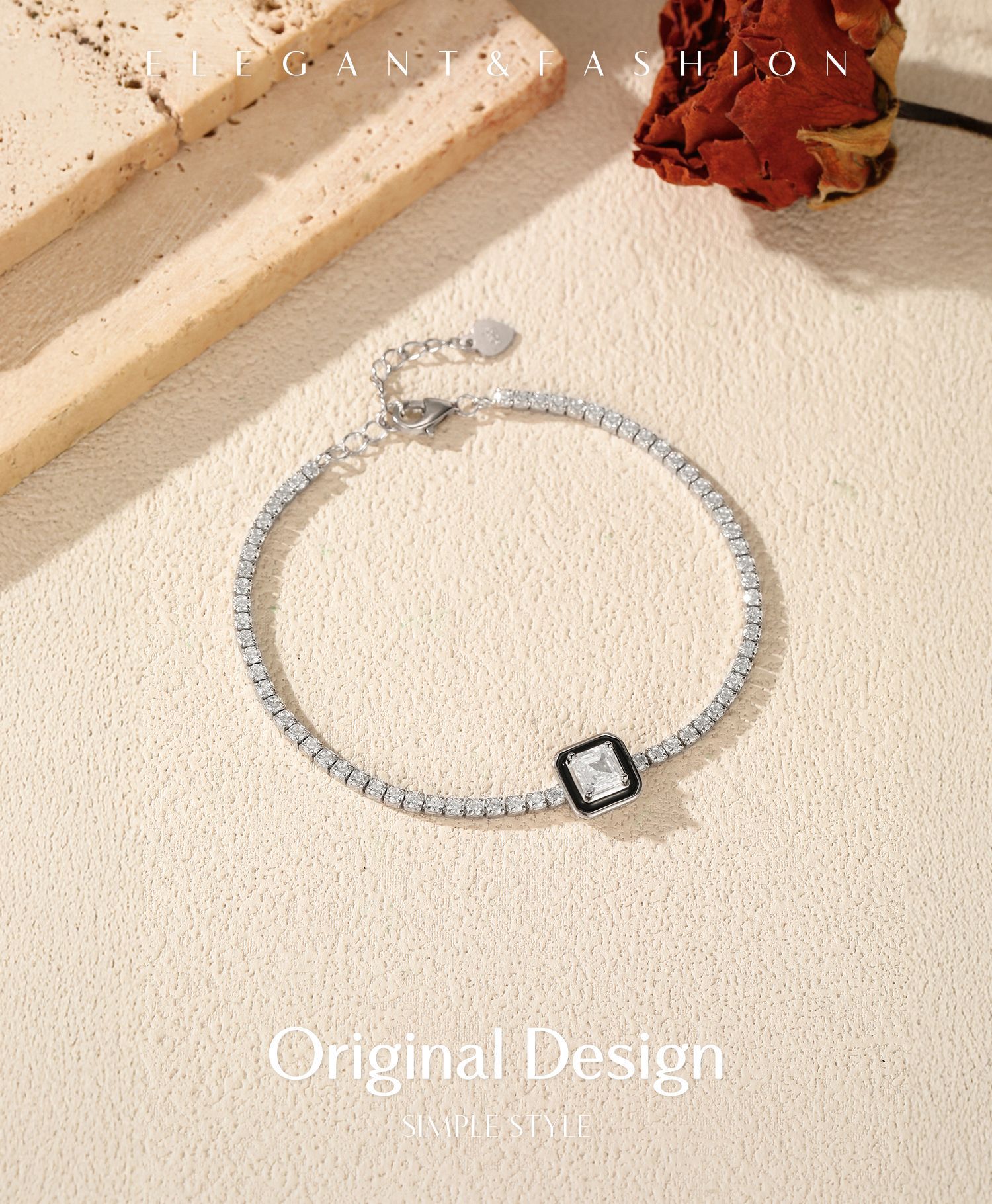 MODIAN摩典S925纯银黑色珐琅闪钻手链女甜酷风日常百搭通勤手饰-阿里巴巴