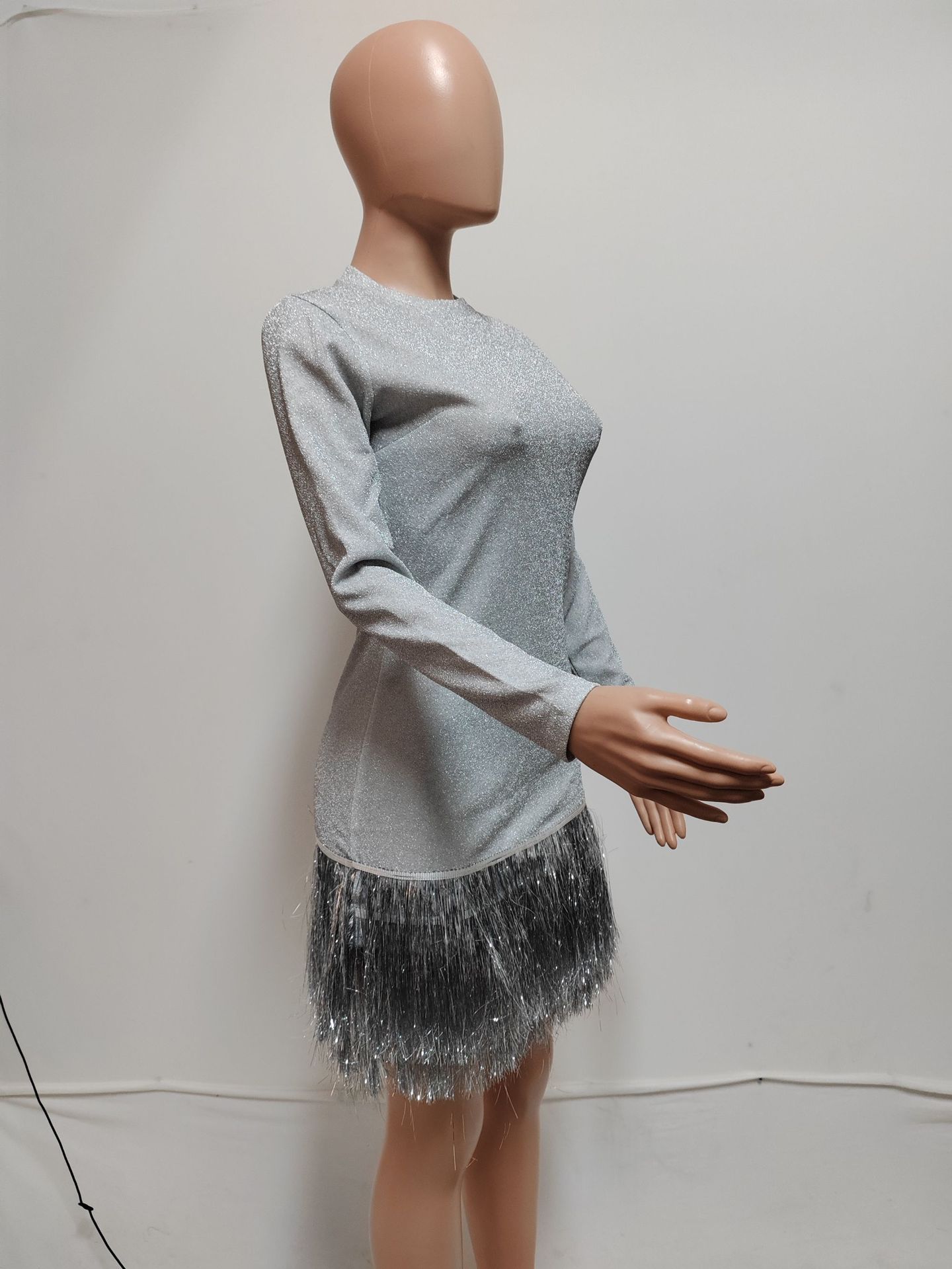 GT9165复合面料双层流苏连衣裙合体显瘦连衣裙现货-阿里巴巴