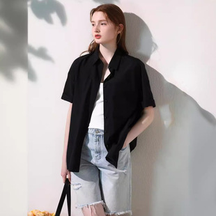 夏季新款真丝丝棉休闲短袖衬衫上衣大口袋工装风简约衬衣800087-阿里巴巴