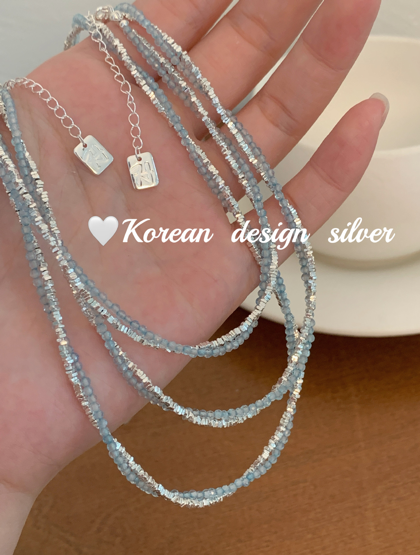 韩国ins风博高级感 小众百搭饰品 S925纯银 蓝水晶缠绕碎银子项链-阿里巴巴