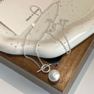 s925纯银ins小众设计OT扣拉丝圆球项链时尚轻奢高级感女锁骨链-阿里巴巴