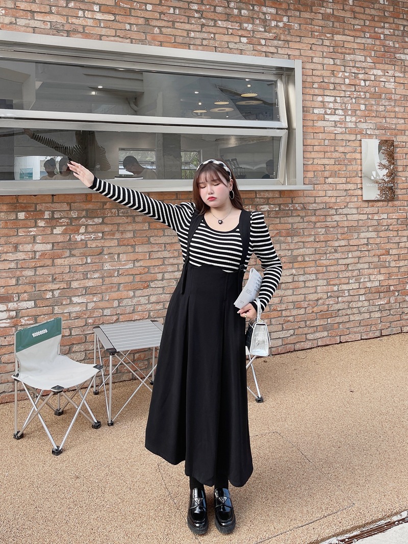 背带裙 秋季新款大码女装胖mm法式肩带高腰鱼骨背带裙N8229-阿里巴巴