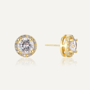 E0748 法式精致简约几何圆形设计耳钉女跨境专供镀金百搭锆石耳饰-阿里巴巴