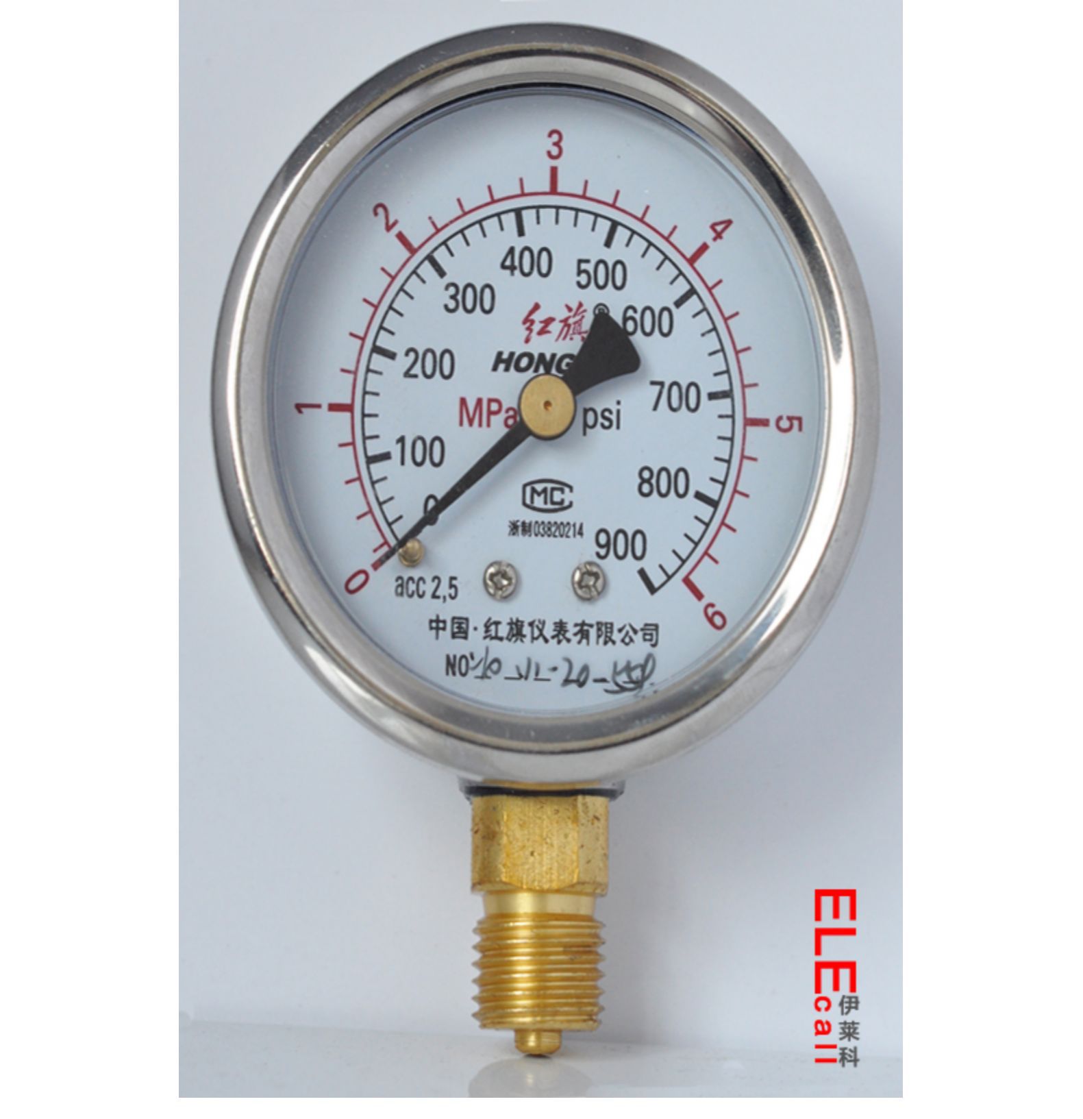 红旗不锈钢压力表Y-60径向 (铜接头、铜机芯)0-6Mpa多规格 需做-阿里巴巴